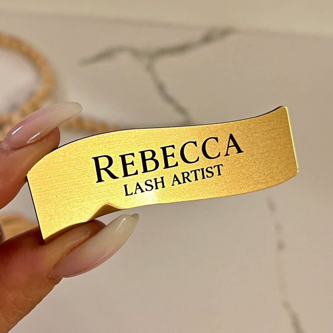 Custom Laser Engraved Wavy Name Tag Badge - Magnetic – VividEditions