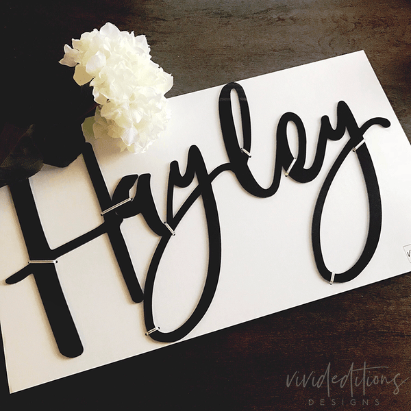 BLACK ACRYLIC BOYS NAME SIGN, CUSTOM ACRYLIC WALL PLAQUES - VividEditions