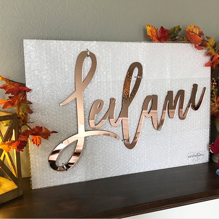 SILVER MIRROR NAME SIGN, CUSTOM ACRYLIC WALL PLAQUES - VividEditions