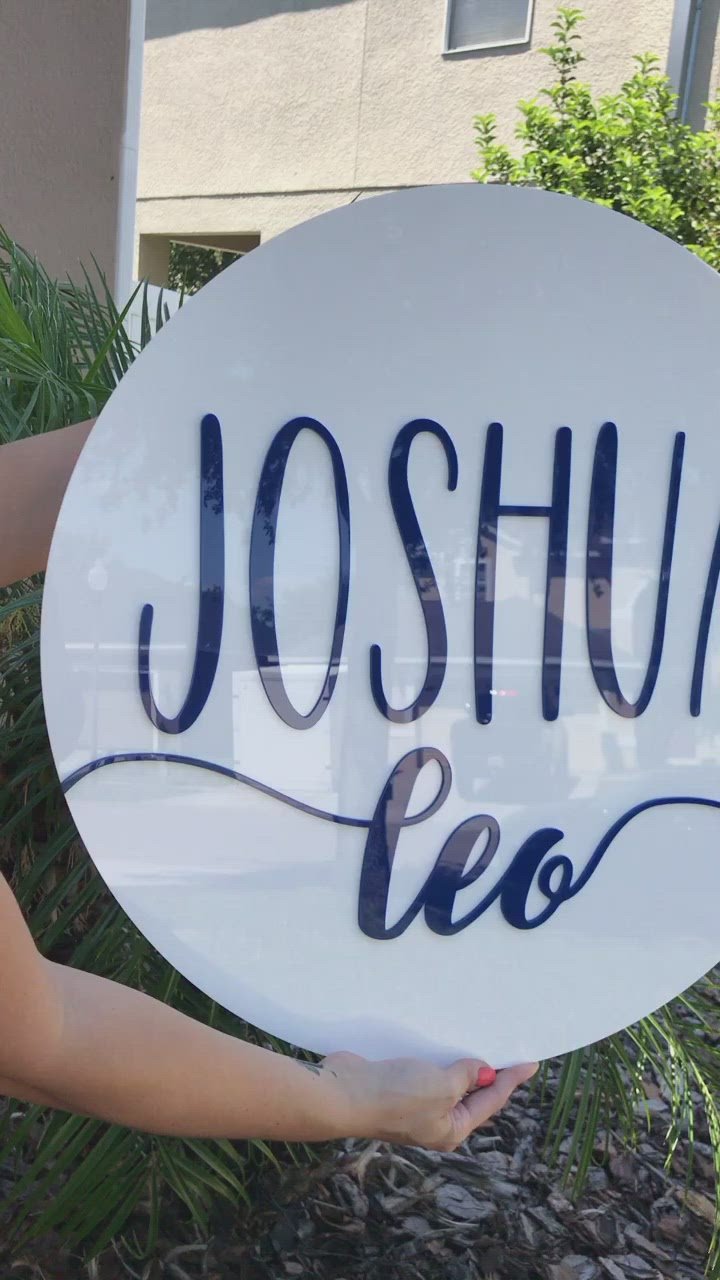 Round 3D Acrylic Name Sign - Baby Shower / Nursery Name Sign Backdrop ...